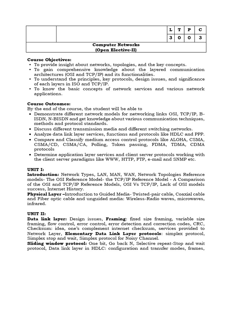 CN Syllabus | PDF | Computer Network | Channel Access Method