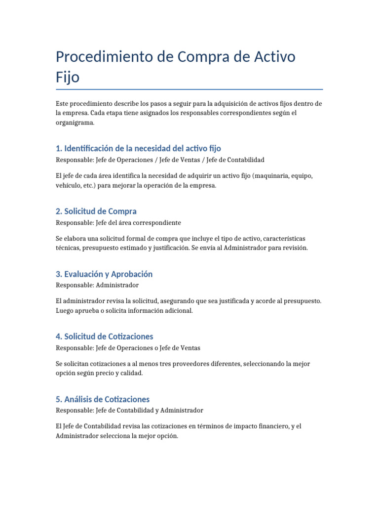 Procedimiento Compra Activo Fijo | PDF