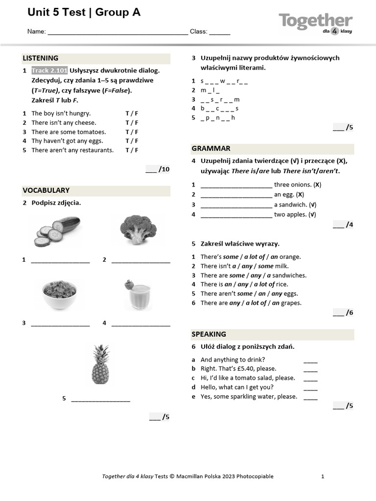 Together Unit 5 G A Kalsa 4 | PDF | Lunch | Cuisine