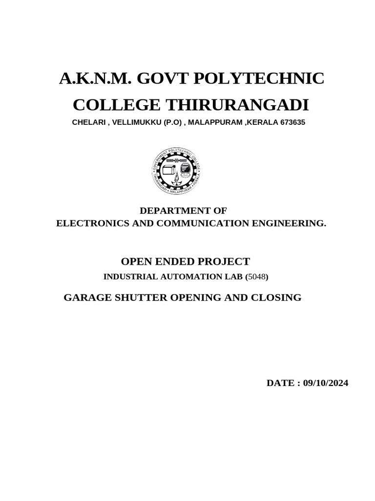 A.K.N.M. Govt Polytechnic College Thirurangadi: Open Ended Project | PDF