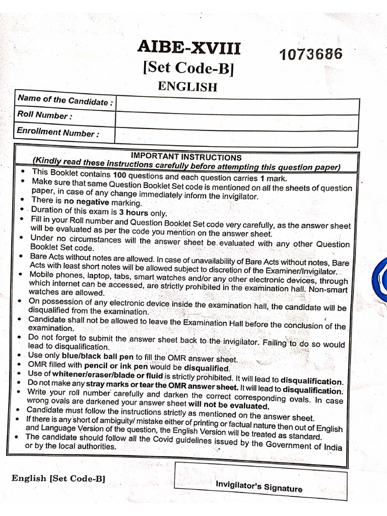 AIBE 18 SET B With Answer Key | PDF