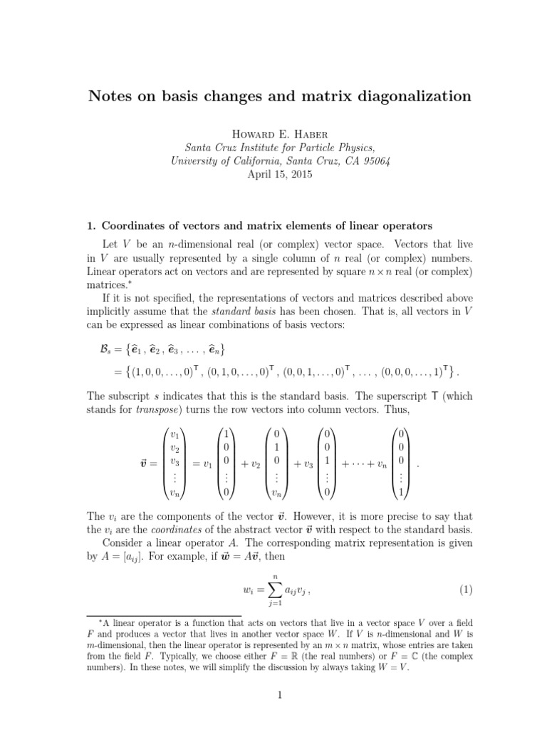 Basis changes and matrix diagonalization | PDF | Eigenvalues And Eigenvectors | Matrix (Mathematics)