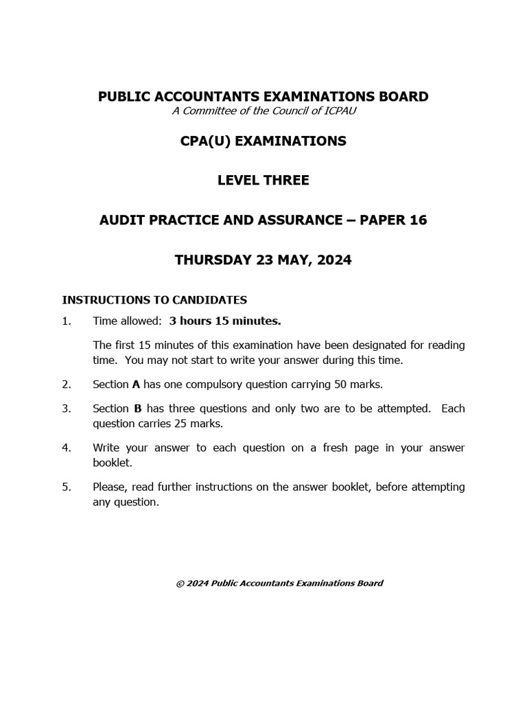 CPA Paper 16 Audit Practice & Assurance | PDF | Audit | Internal Audit