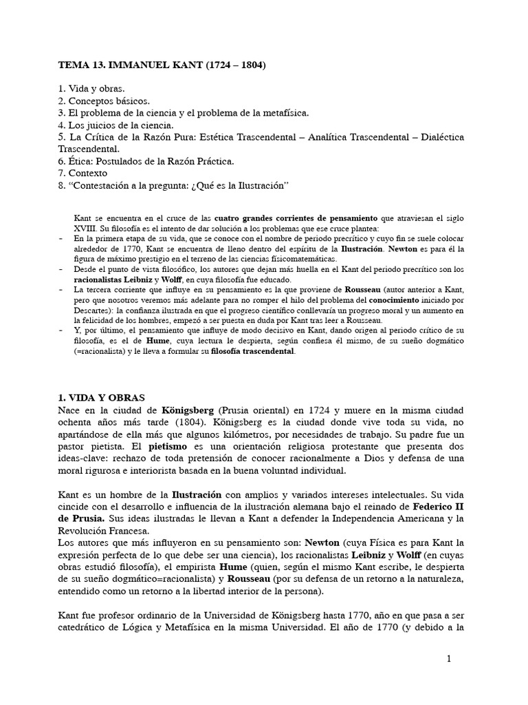 Filosofía de Kant: Vida y Conceptos Clave | PDF | Immanuel Kant ...