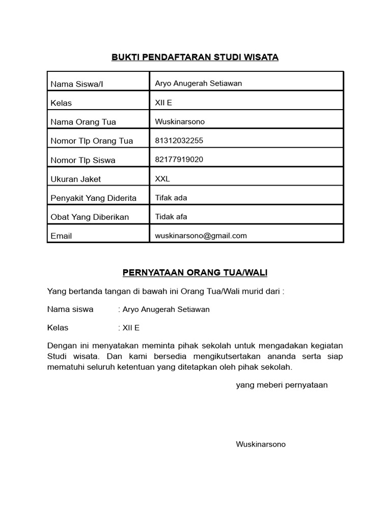 Bukti Pendafataran Aryo Anugerah Setiawan | PDF