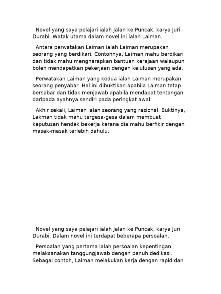 Jalan Ke Puncak (Watak Utama & Persoalan) | PDF