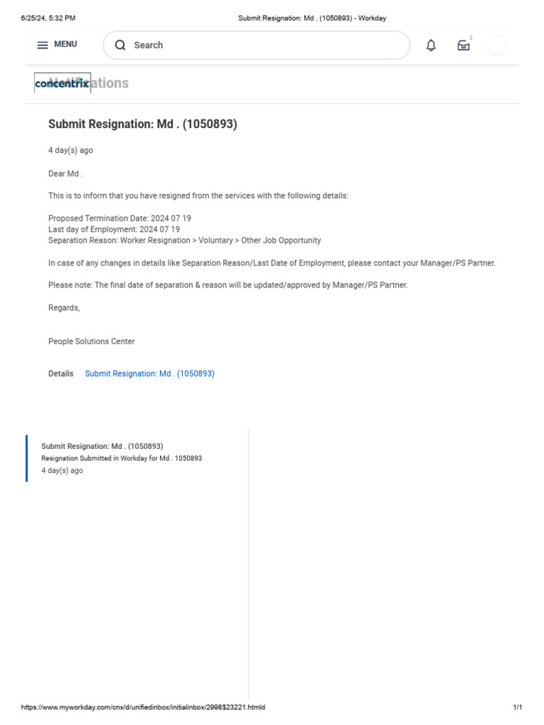 Submit Resignation_ Md . (1050893) - Workday | PDF