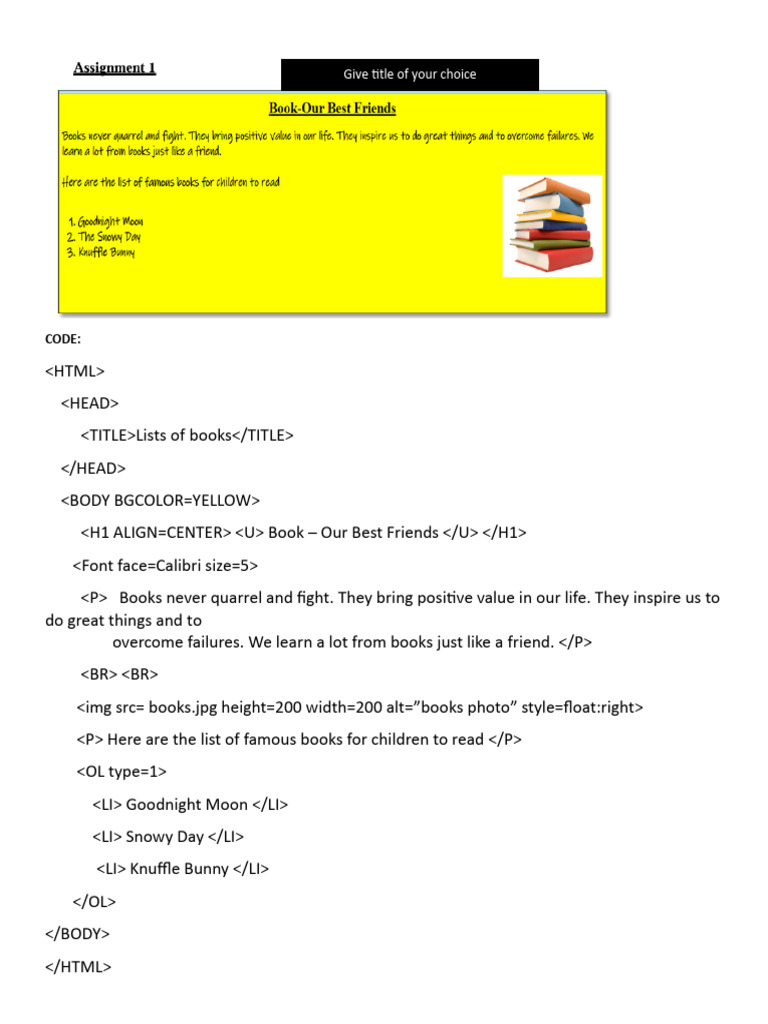 HTML Worksheet Assignment 1 | PDF
