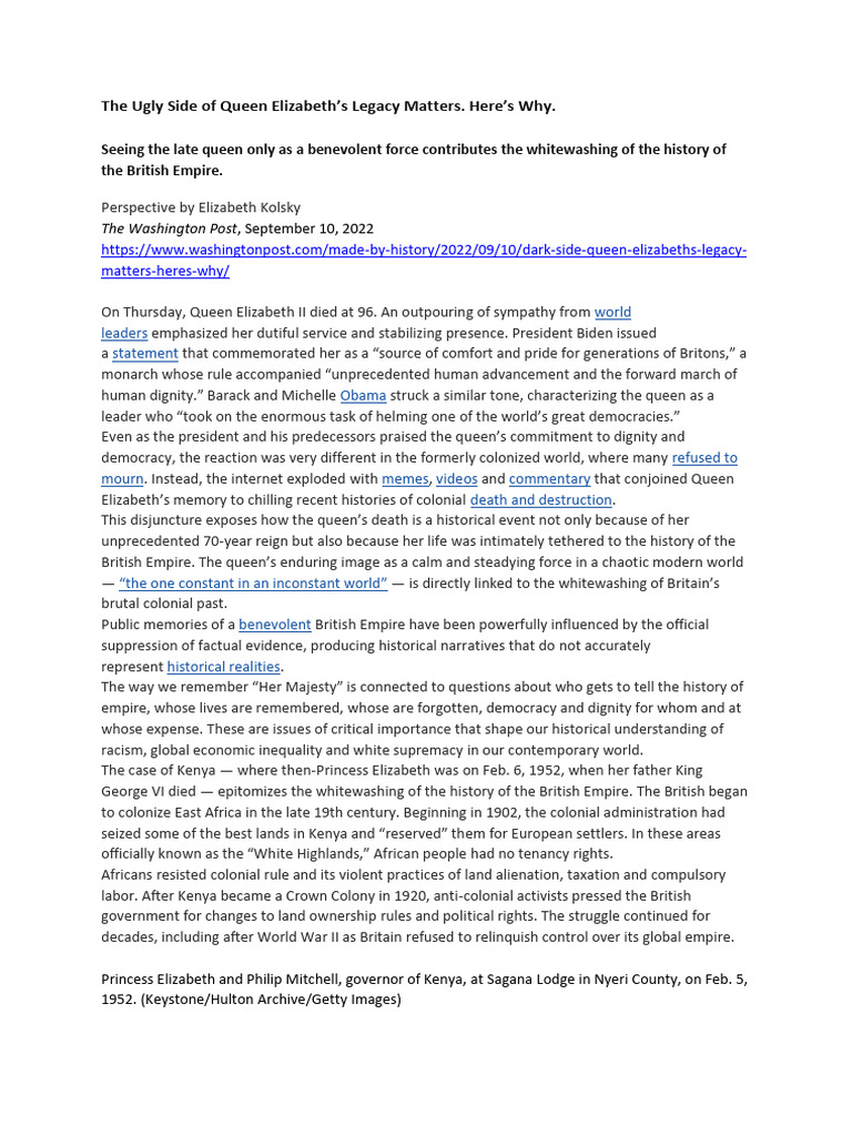 The Ugly Side of Queen Elizabeth Washington Post | PDF