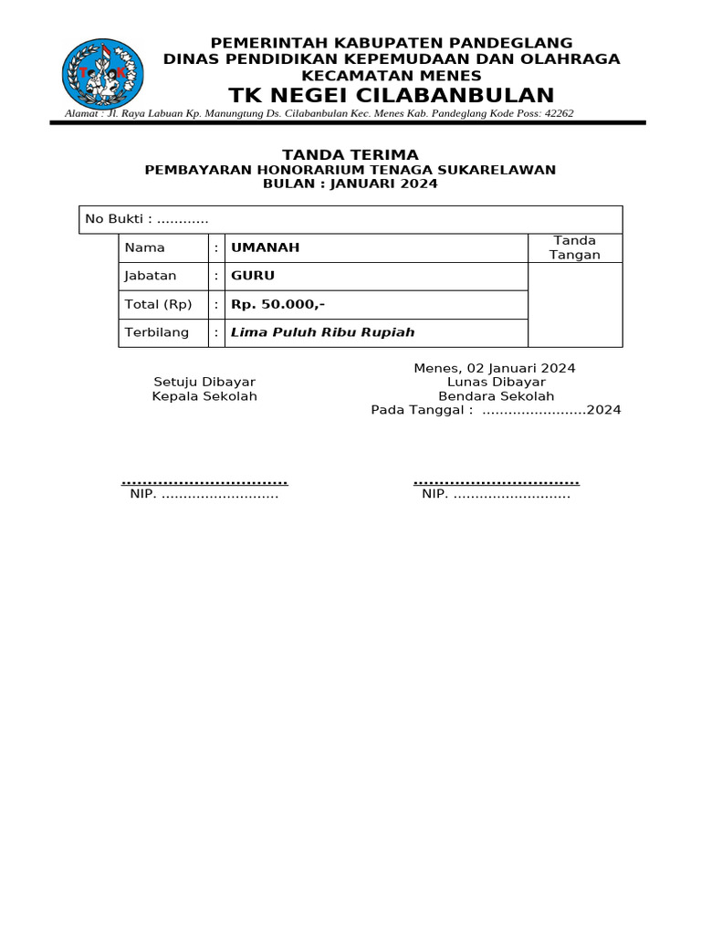 Tanda Terima Honor | PDF