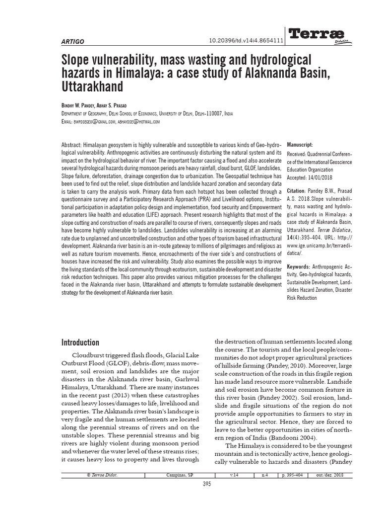 Slope Vulnerability Mass Wasting and Hydrological | PDF | Landslide ...