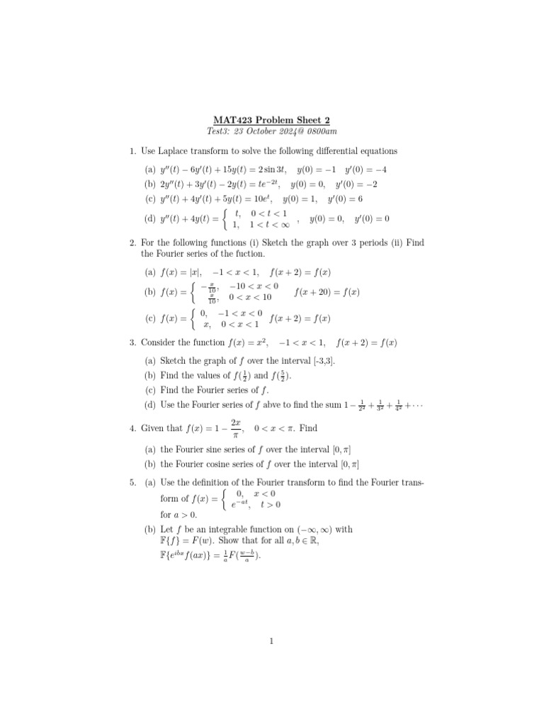 MAT423 2024 25 Problem Sheet2 | PDF | Teaching Methods & Materials
