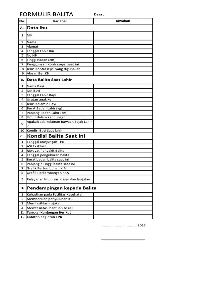 Form Baduta Balita | PDF