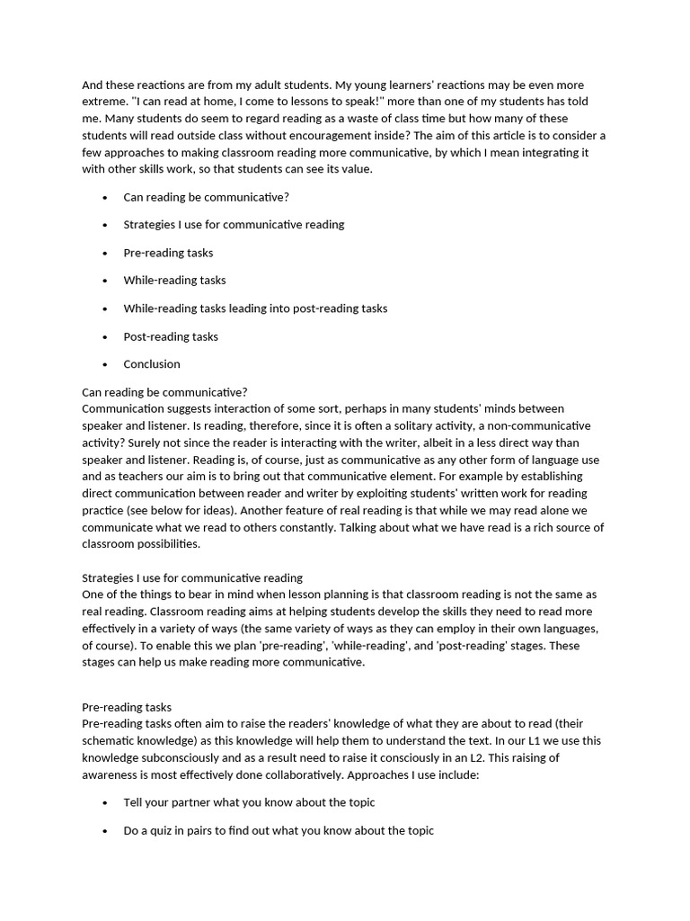 Communicative.Reading.Activities | PDF | Human Communication | Communication