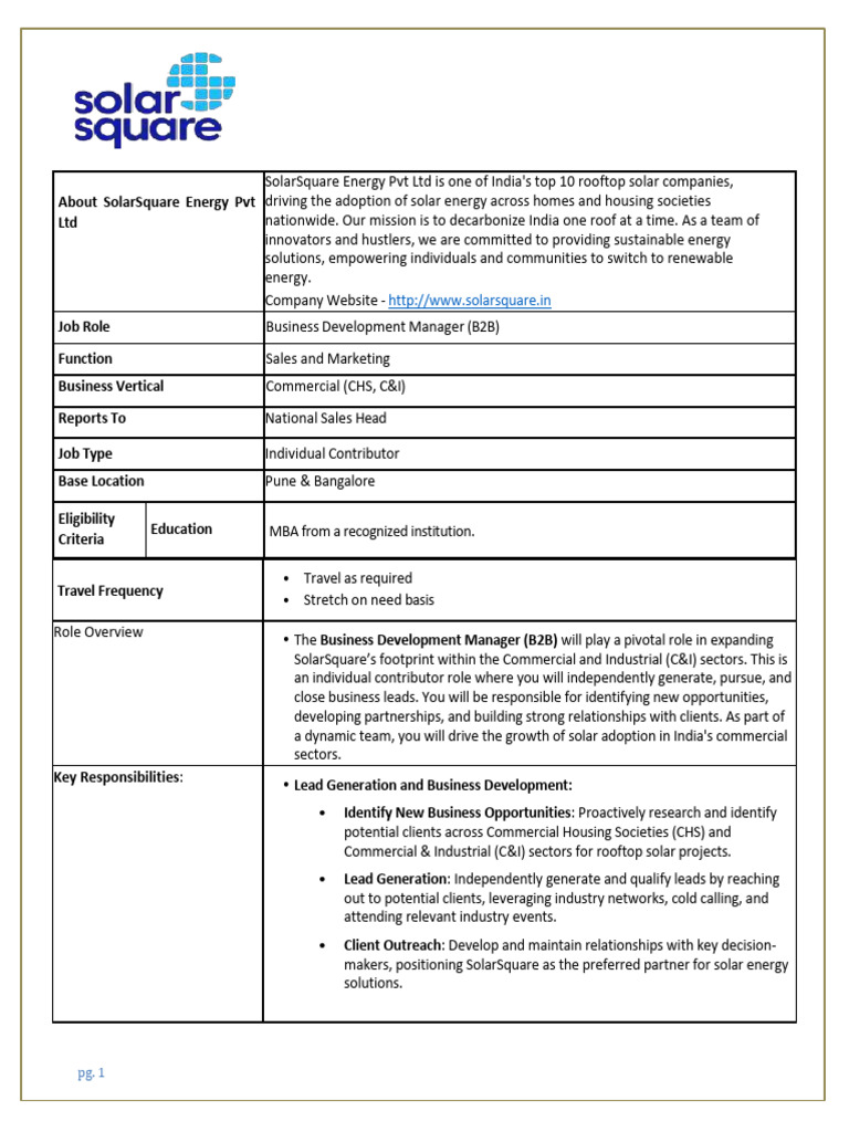 JD - B2B BDM - Sse | PDF | Sales | Business Development