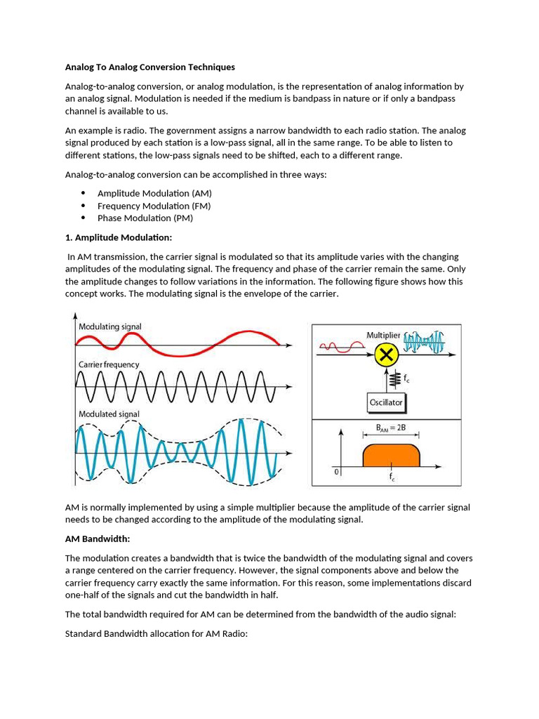Analog To Analog Conversion Techniques Pdf Frequency Modulation