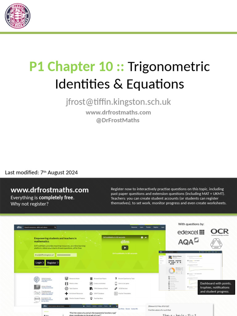 P1 Chp10 TrigIdentitiesAndEquations 2 | PDF | Trigonometry | Triangle