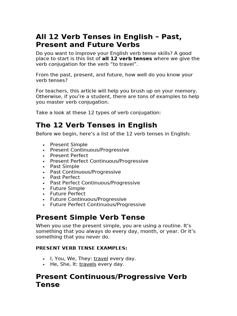 12 Tenses Of Verb Pdf Perfect Grammar Grammatical Tense
