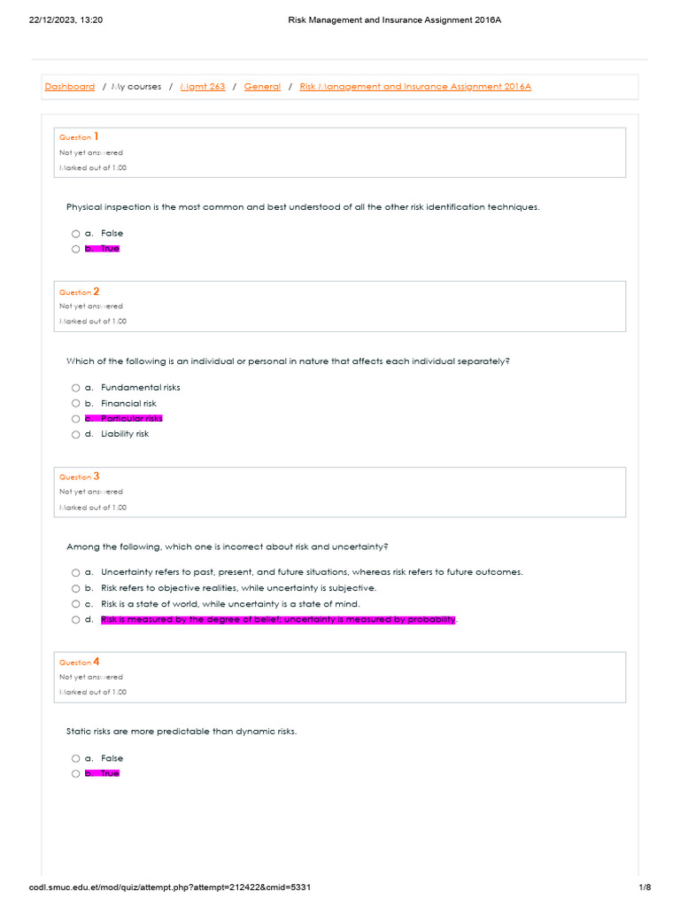 Risk Management and Insurance Assignment 2016A | PDF | Risk | Insurance