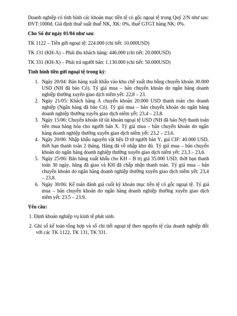 BT Ngoai Te BCTC | PDF