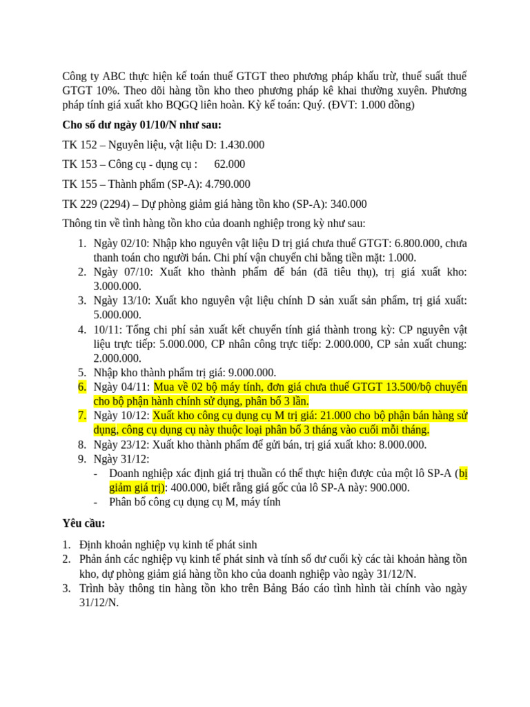 BT Hang Ton Kho BCTC | PDF