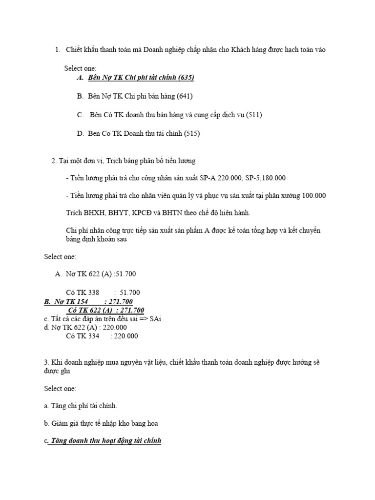 TRẮC NGHIỆM KTTC1 | PDF