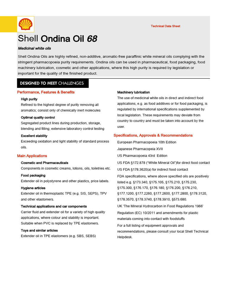 TDS - Shell Ondina Oil 68 - EN | PDF | Cosmetics | Oil