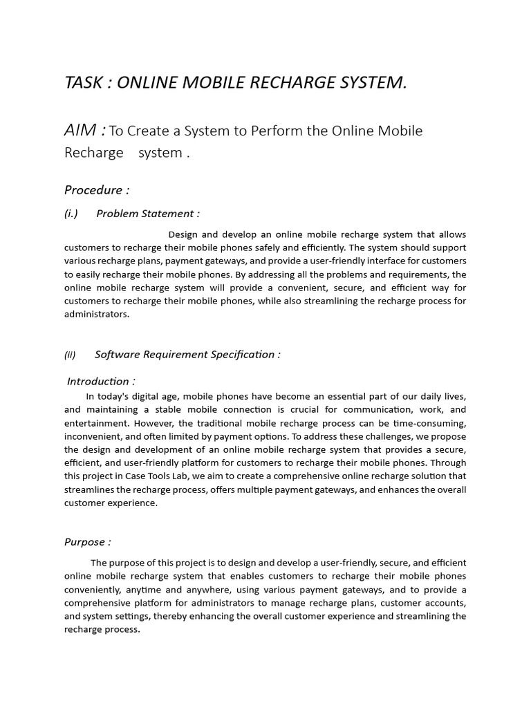 Online Mobile Recharge System Design | PDF | Use Case | Unified ...