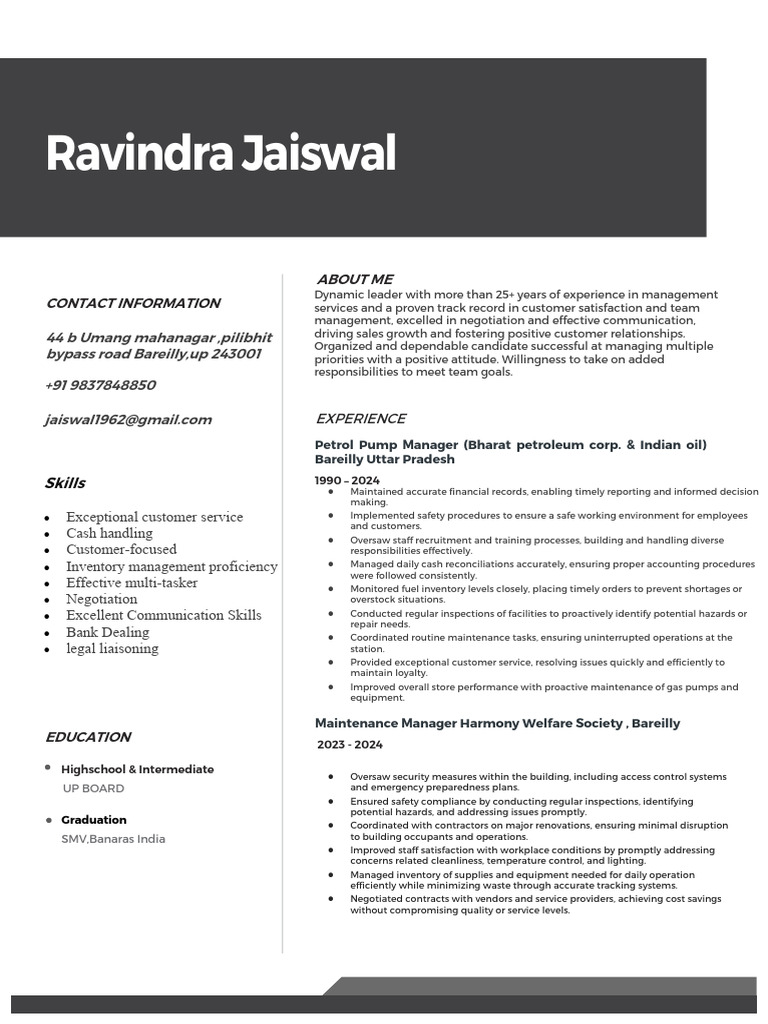 Ravindra Jaiswal CV | PDF | Inventory | Business