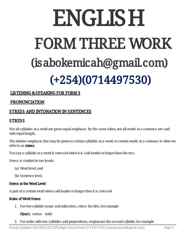 English Form 3 Work | PDF