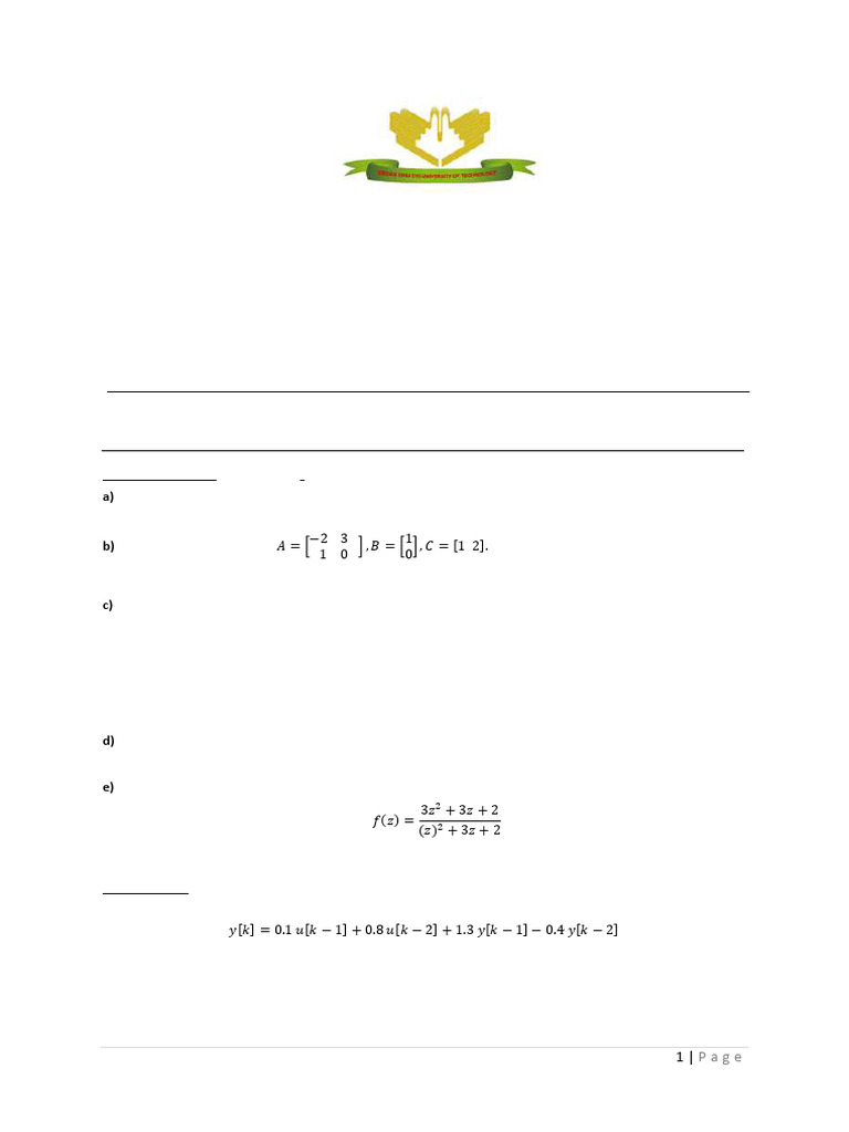 Eee 4207 Control Engineering Ii - Eee-Bed | PDF | Control Theory | Mathematical Objects