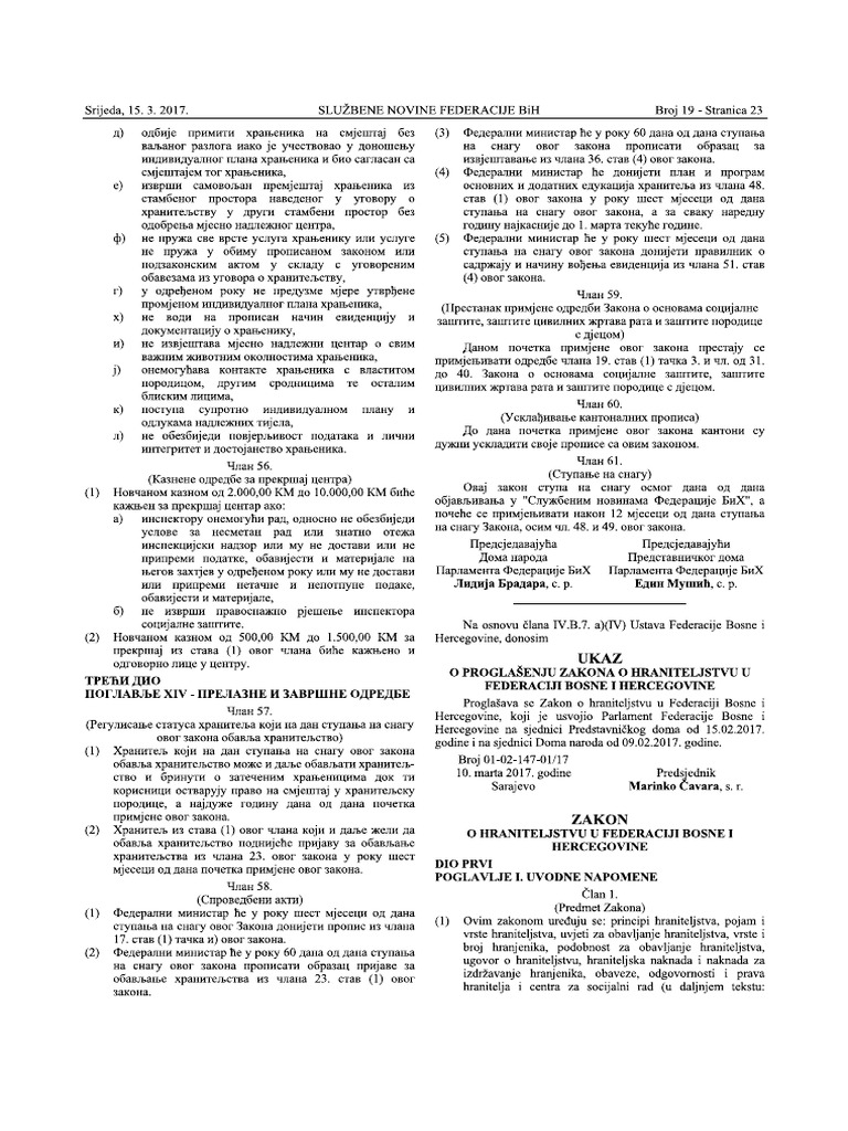 Zakon o Hraniteljstvu Fbih | PDF