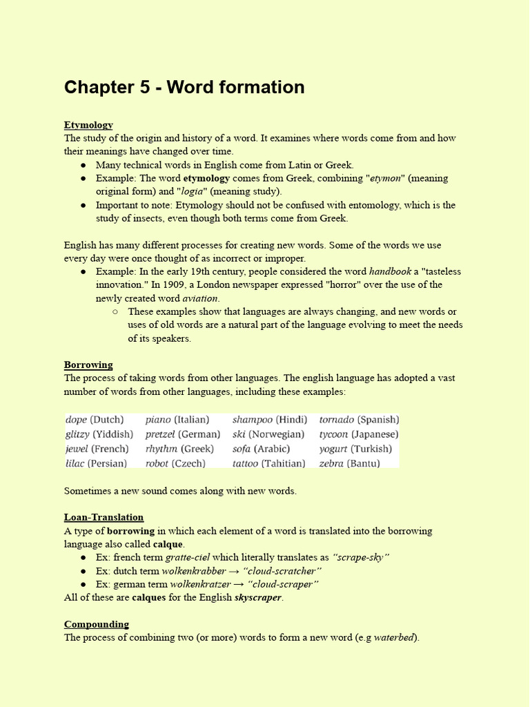Linguistics_ Intro_to_Word_Formation notes | PDF | Syntax | Semantics Linguistics_ Intro_to_Word_Formation notes | PDF | Syntax | Semantics