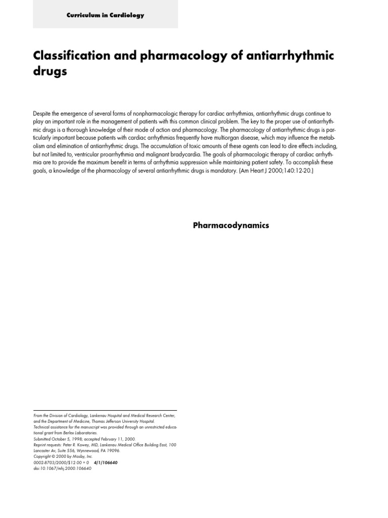 Classification and Pharmacology of Antiarrhythmic Drugs 2000 | PDF ...