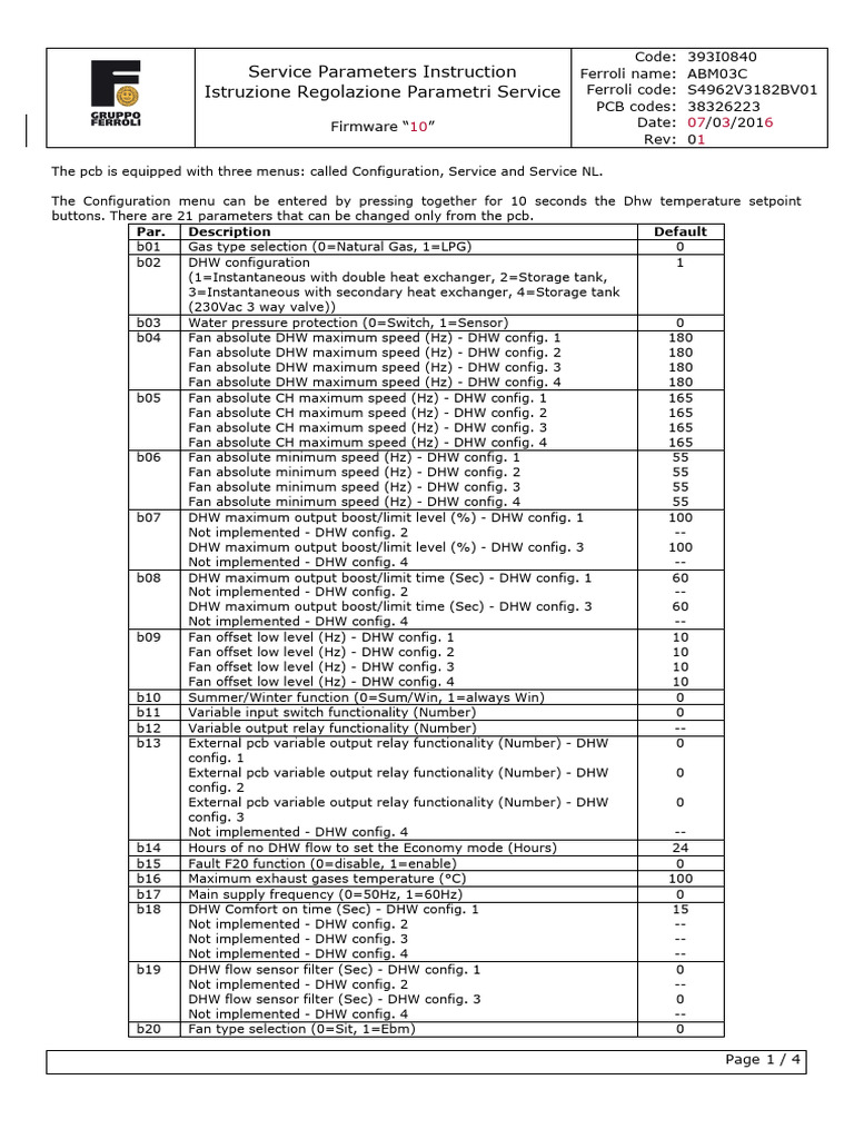 Caldera Ferroli Parámetros | PDF | Mechanical Engineering | Electrical Engineering