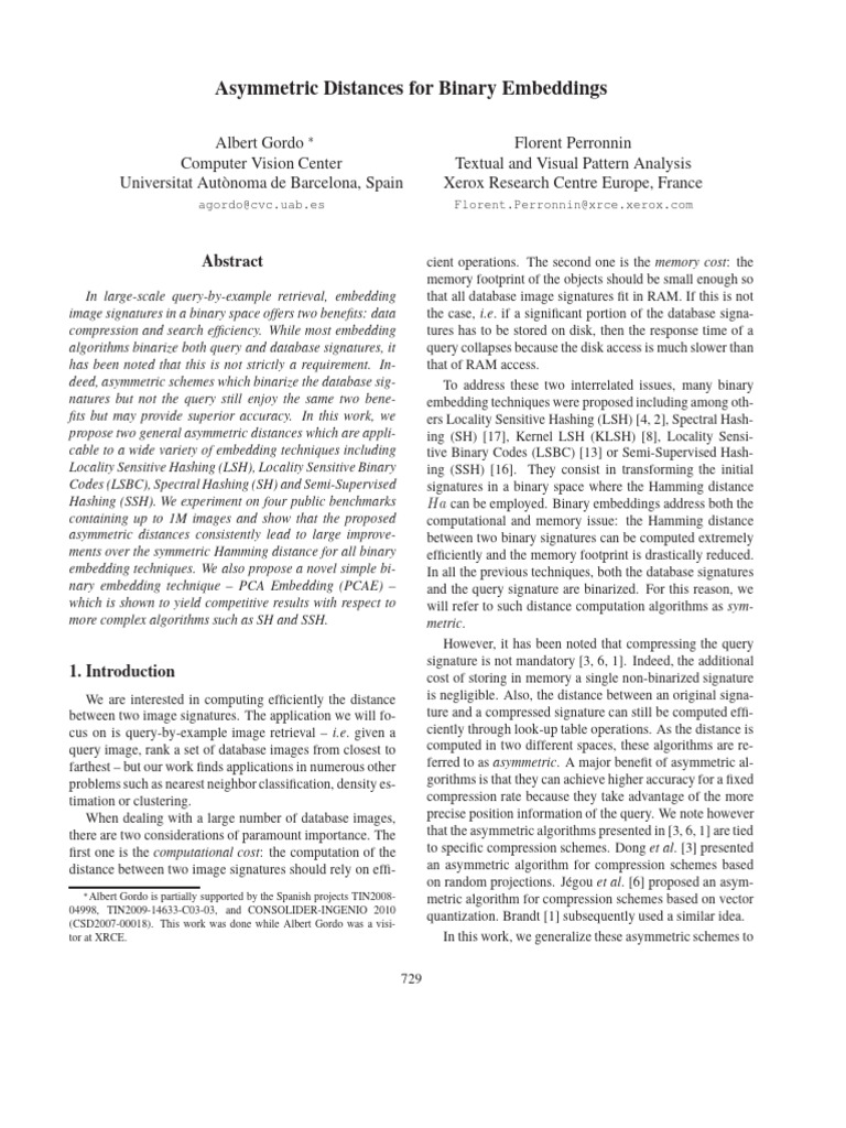 Asymmetric Distances For Binary Embeddings Pdf Applied Mathematics Computing