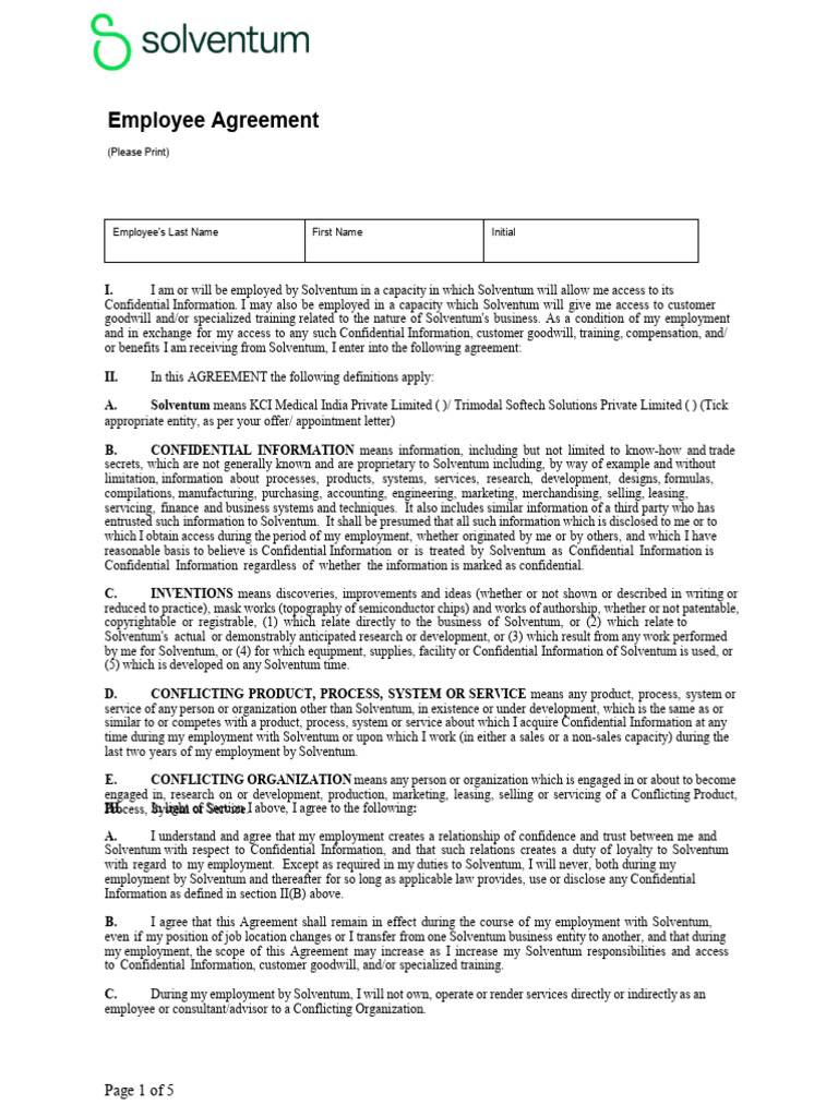 In Employee Agreement | PDF | Employment | Business Law