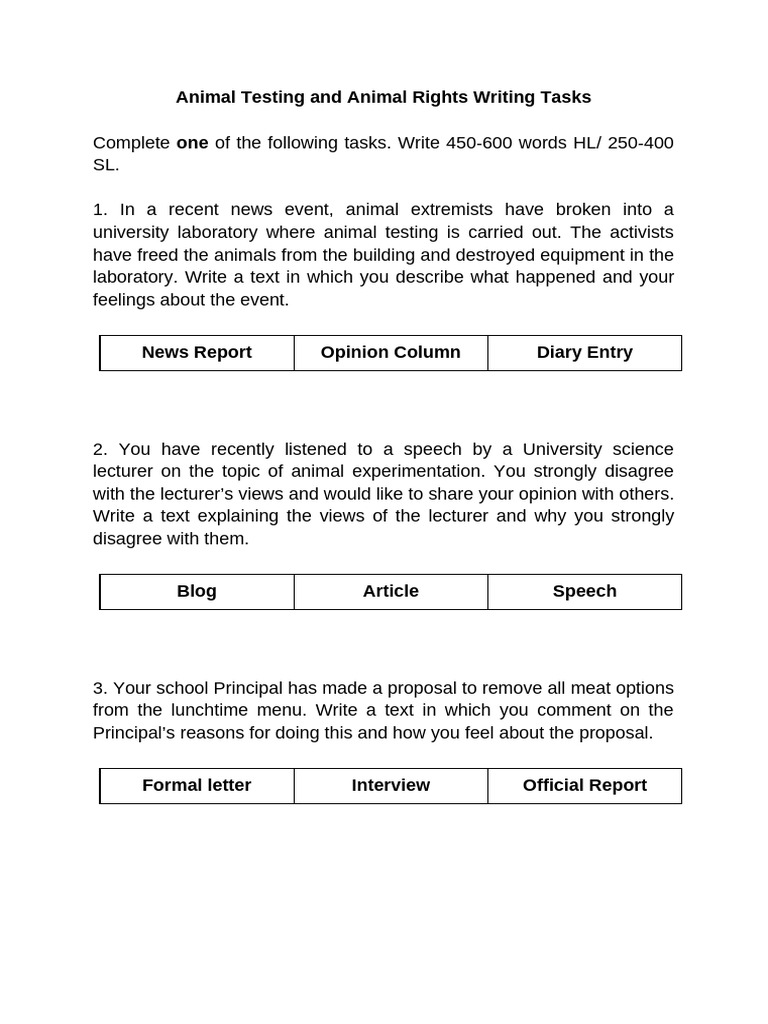 Animal Testing: Writing Task Ideas | PDF