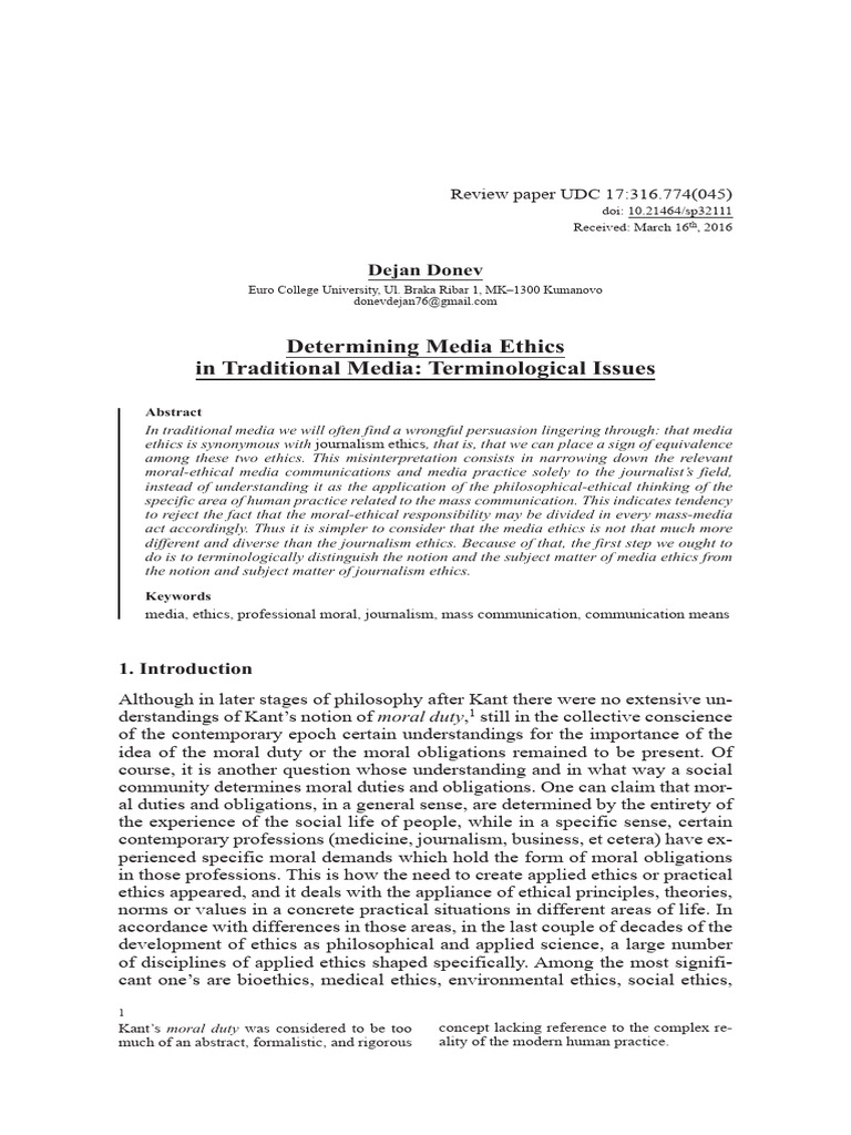 Determining Media Ethics in Traditional | PDF | Morality | Thought