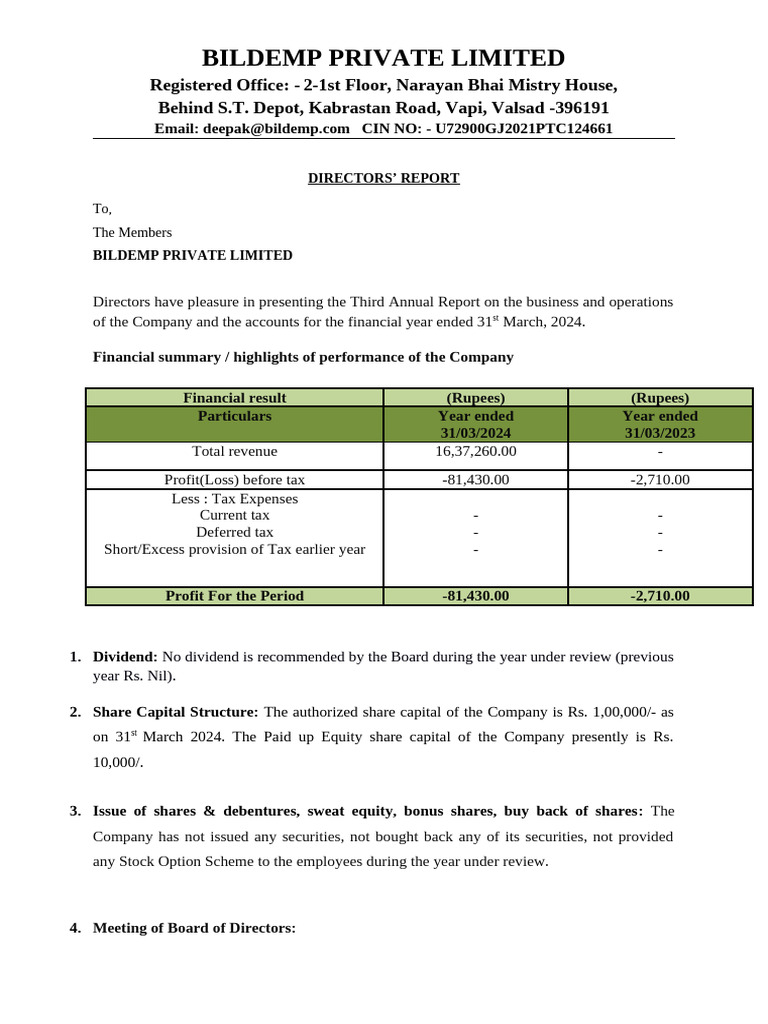 Directors Report_2024 | PDF | Going Concern | Share (Finance)