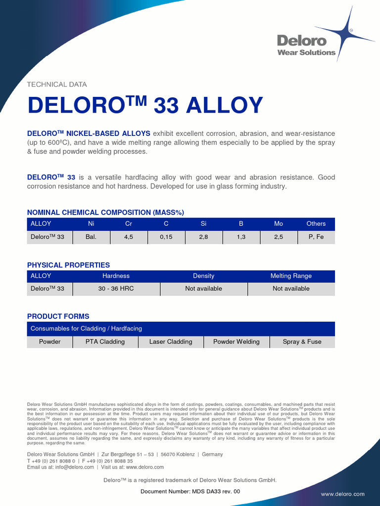 Deloro_MDS_Deloro33_rev00 | PDF | Materials Science | Chemical Substances
