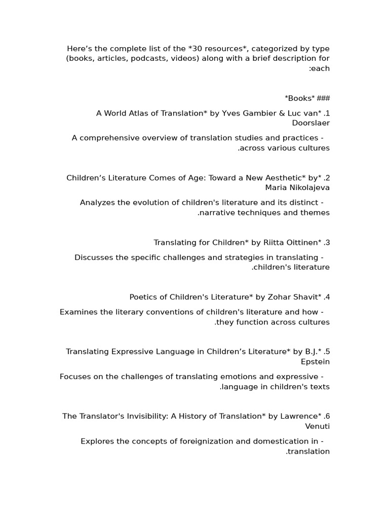 reseach resources | PDF | Translations | Children's Literature