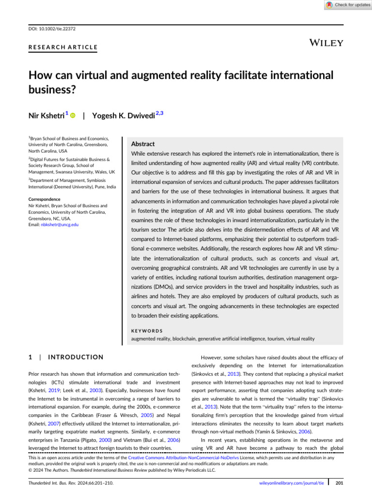 Thunderbird Intl Bus Rev - 2024 - Kshetri - How Can Virtual and Augmented Reality Facilitate ...