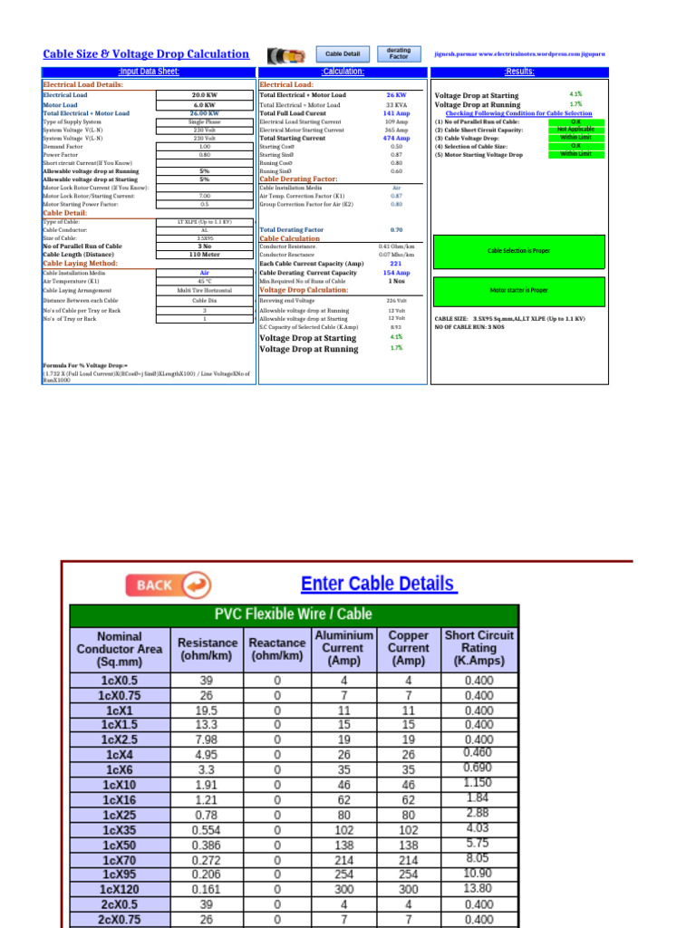 Cable Size and Voltage Drop Calculation | PDF | Electrical Resistance And Conductance | Electric ...