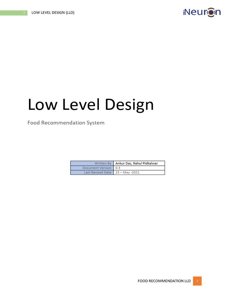 Food Recommendation System LLD | PDF | Databases | Login