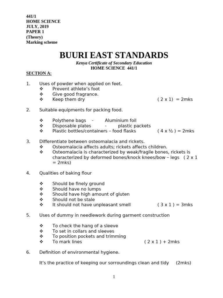 2nd Term Homescience PP1 (Theory) Marking Scheme - 2019 | PDF | Vegetables | Clothing