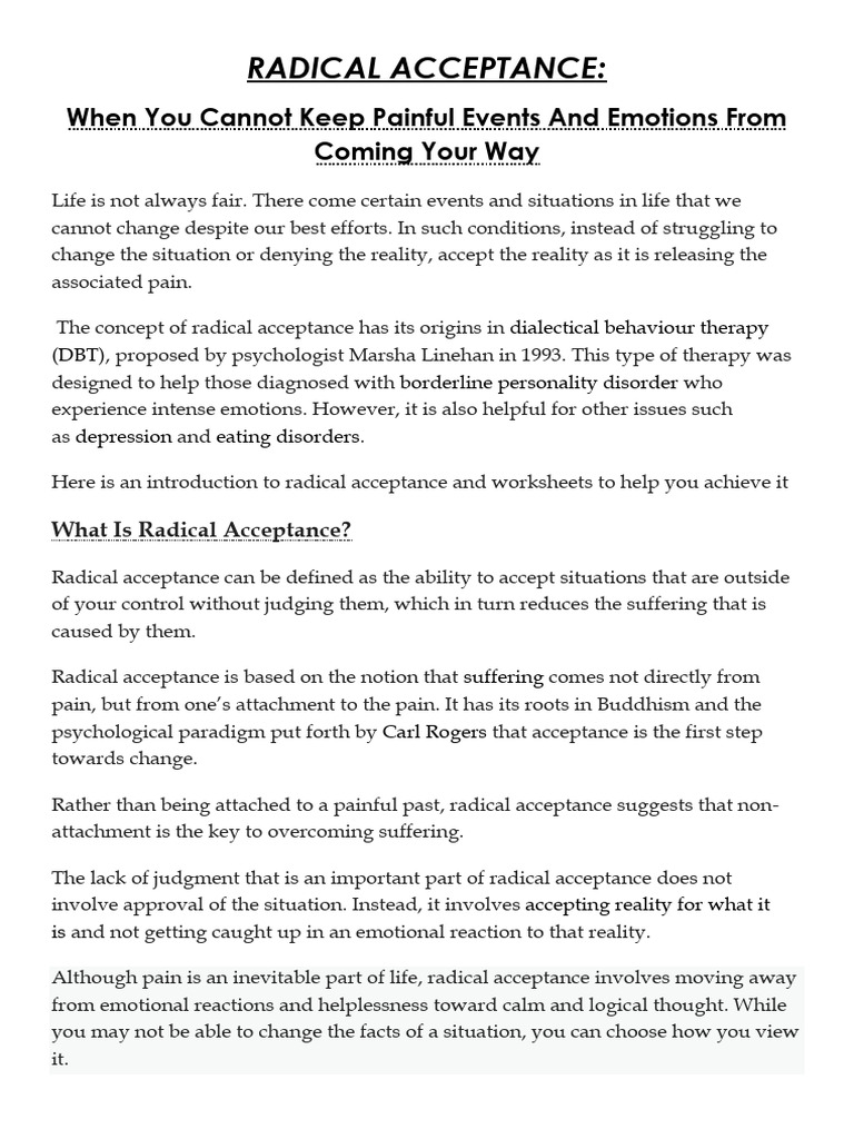 Radical Acceptance | PDF | Dialectical Behavior Therapy | Psychology