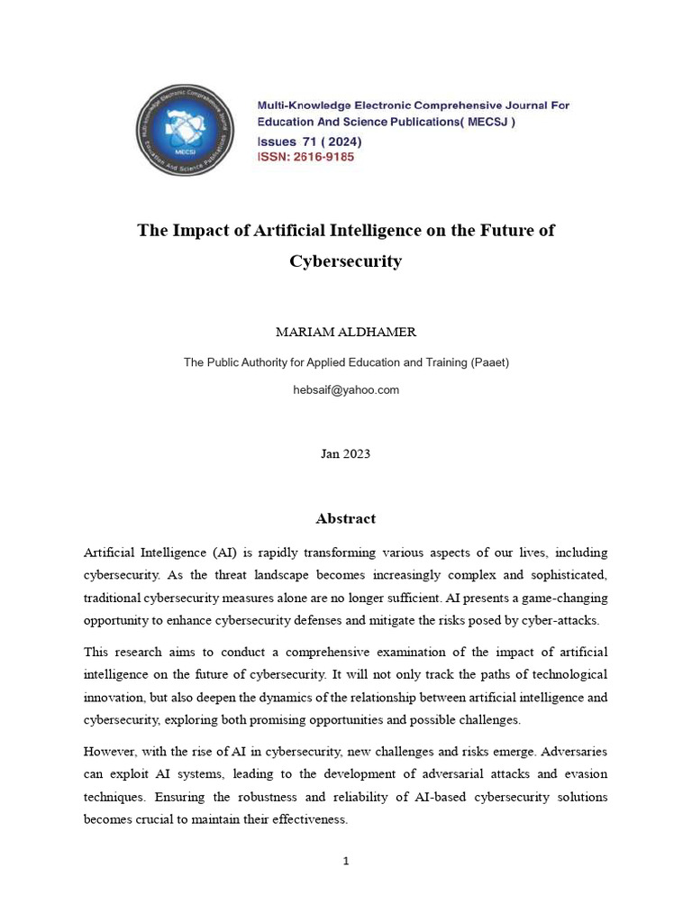 Ai S Role In India S Cybersecurity Future Pdf Security Computer