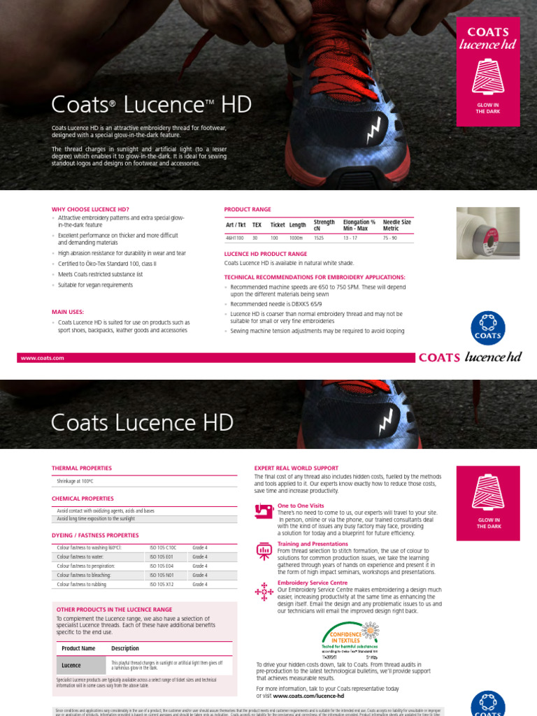 Lucence HD Product Information | PDF | Sewing | Textiles