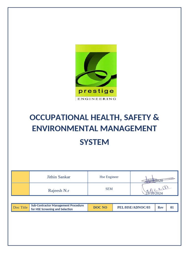 HSE Subcontractor Selection Procedure | PDF | Regulatory Compliance ...